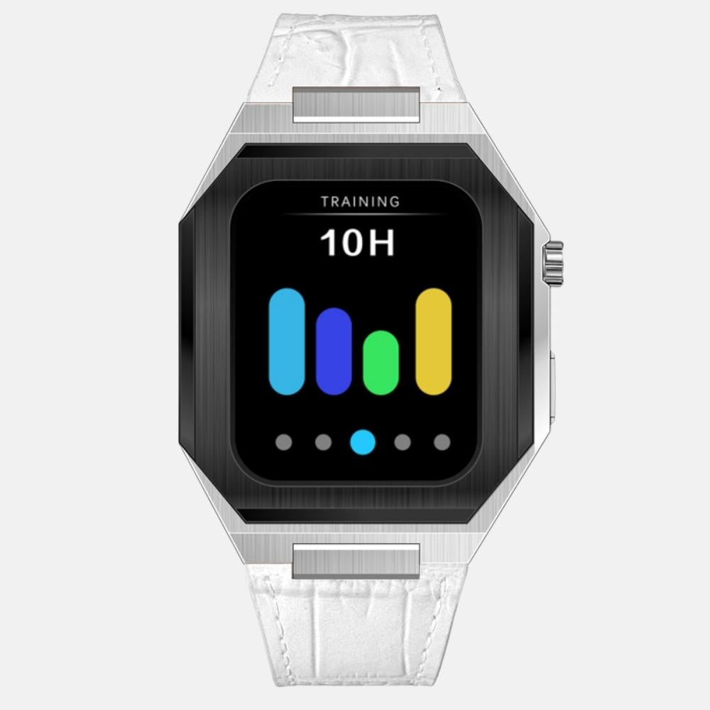 44MM Dual Tone Silver Luxury Edition iWatch Case: Leather Strap