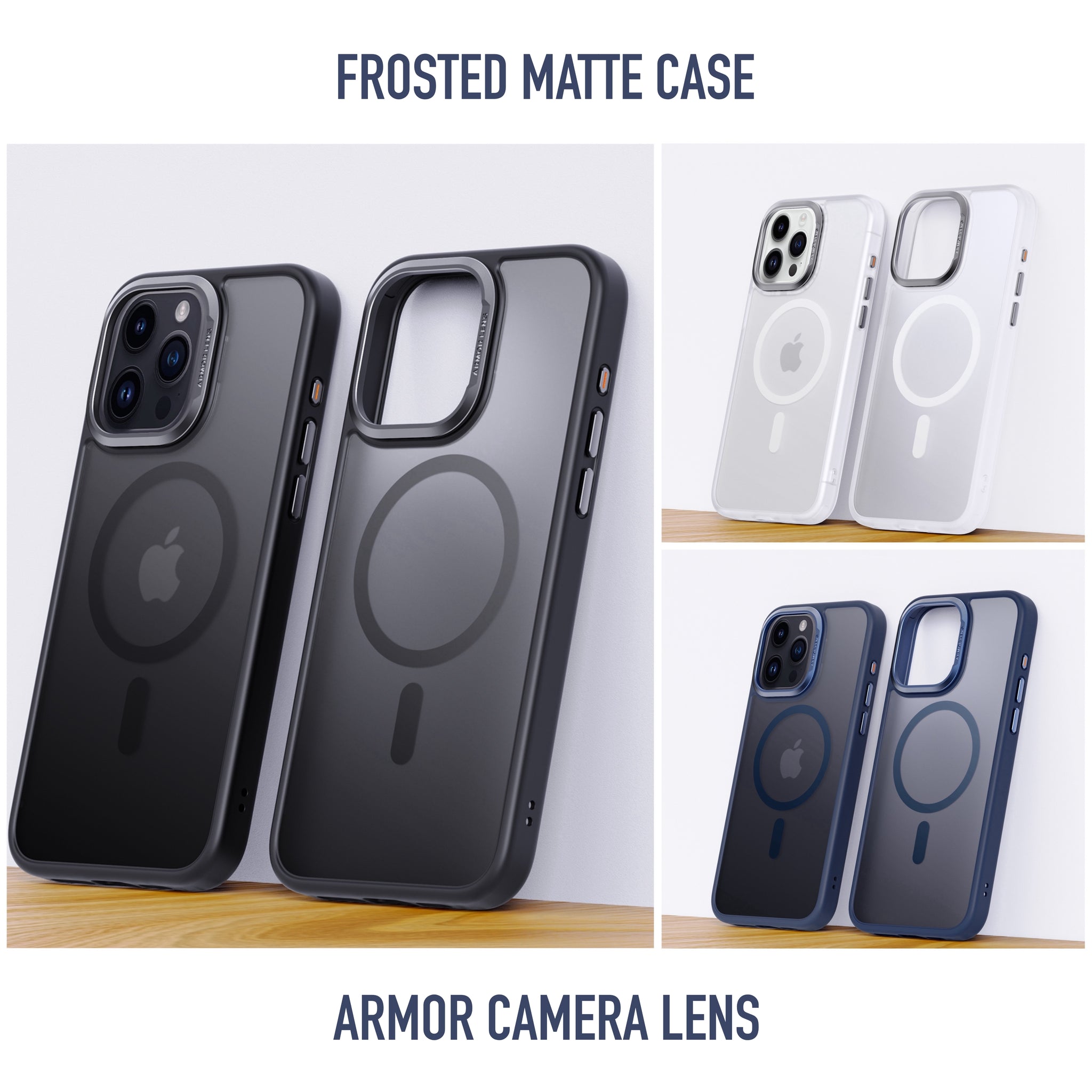 iPhone 15 Pro Cover : Frosted Matte MagSafe Case with Armor Metal Came