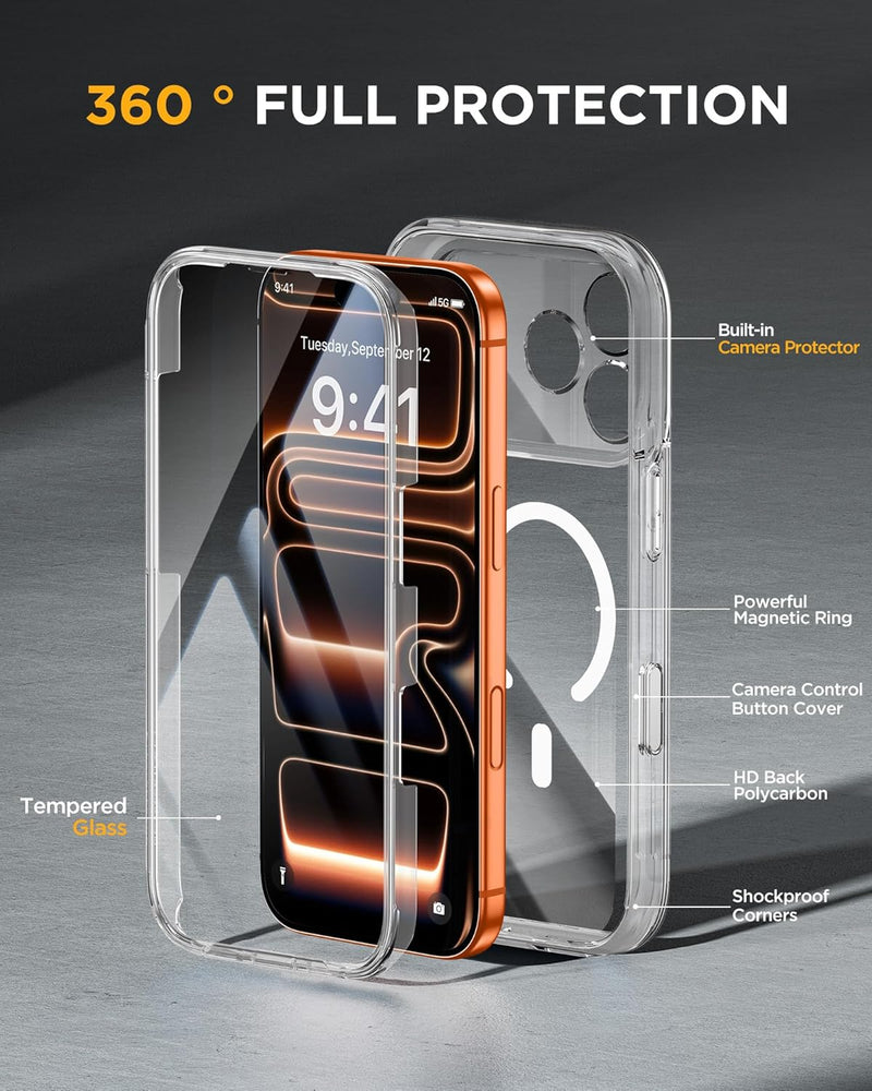 iPhone 17 Pro Max 360° Protection Case [CLEAR] : Front Screen + Back C