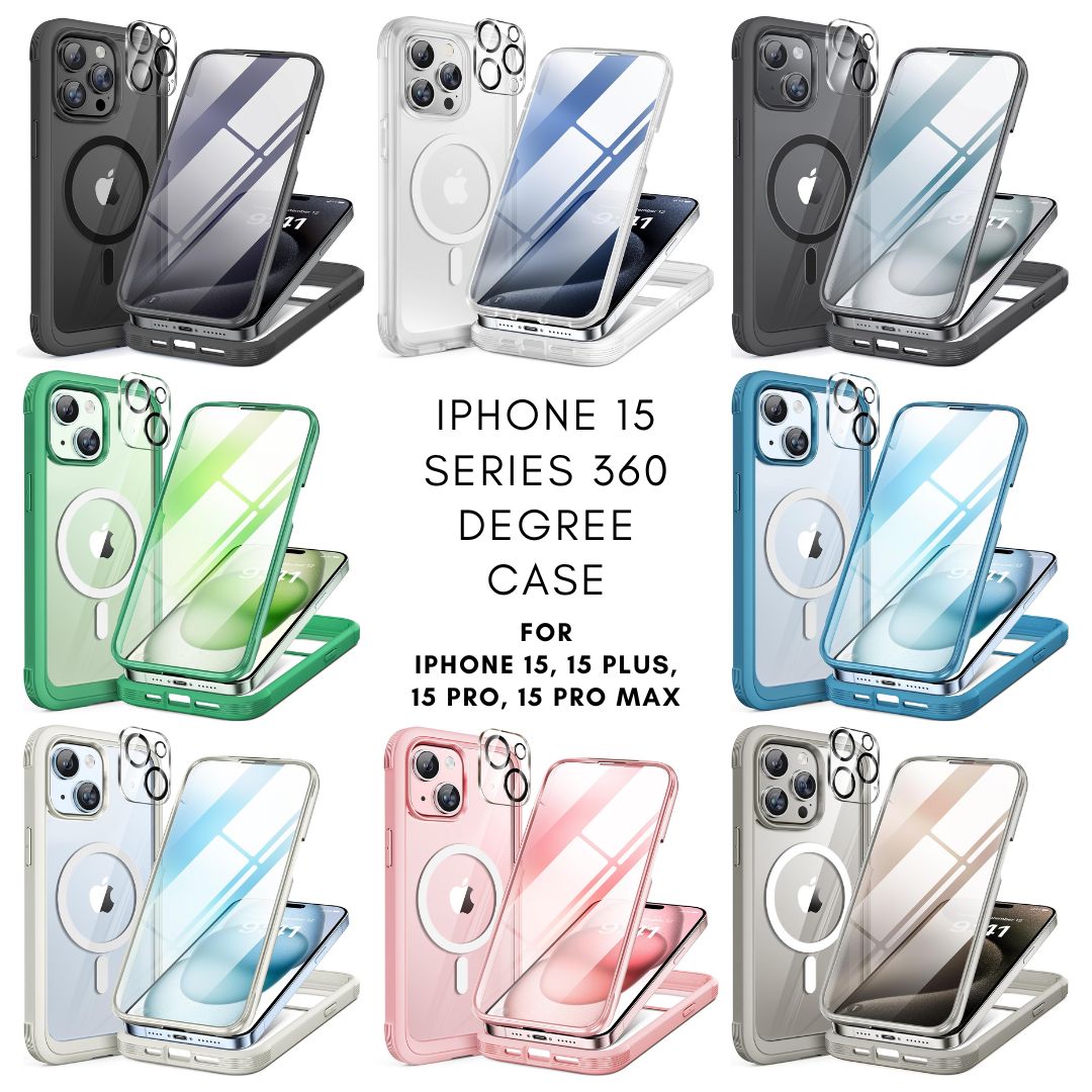 iPhone 15 Series 360° Protection Case : Front Screen + Back Cover + Ca
